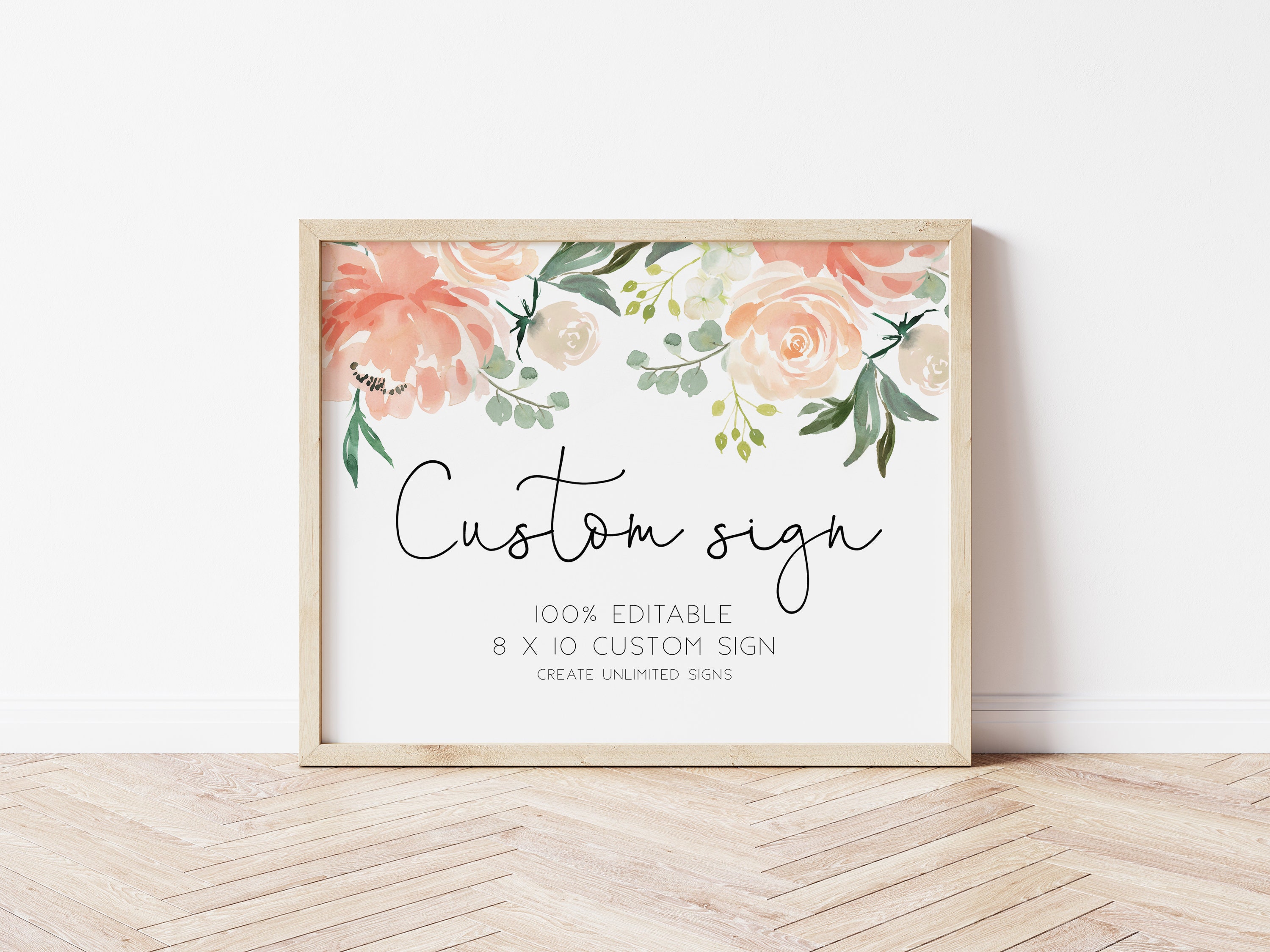Peach Custom Sign, (portrait and Landscape), Editable Sign Template ...