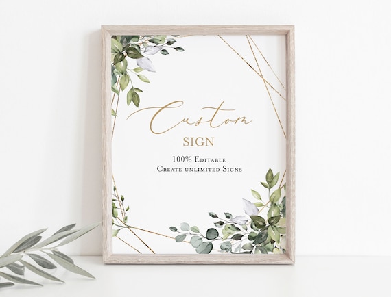 Greenery Custom Sign portrait and Landscape Editable Sign - Etsy