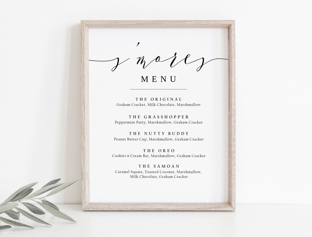 S'mores Menu Sign, Smore Bar Sign, S'more Station, Summer Wedding ...