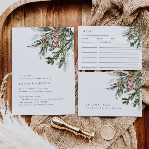 Christmas Bridal Shower Invitation Set Holiday Bridal Shower - Etsy