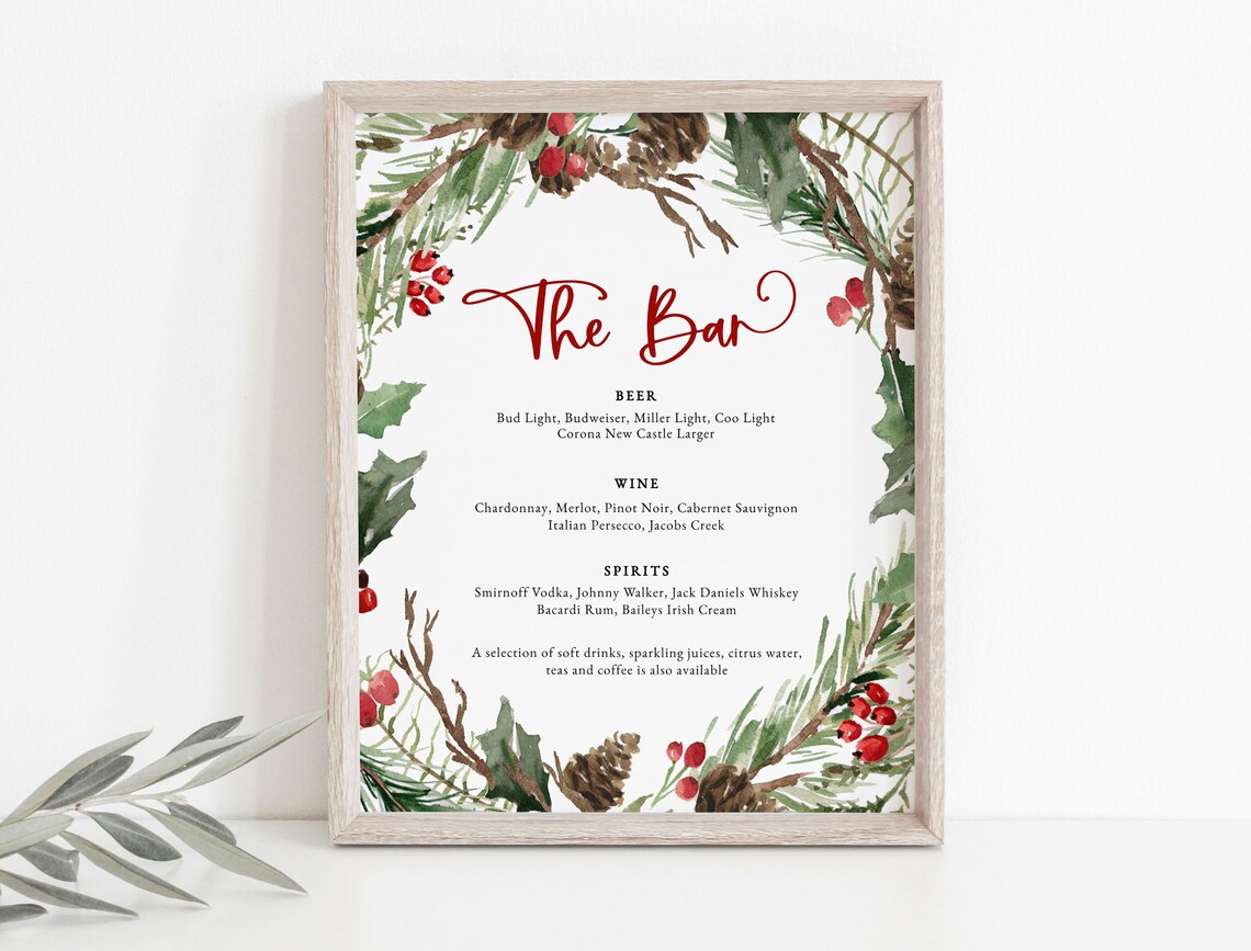 Christmas Bar Menu Holiday Bar Sign Printable Bar Menu Sign - Etsy