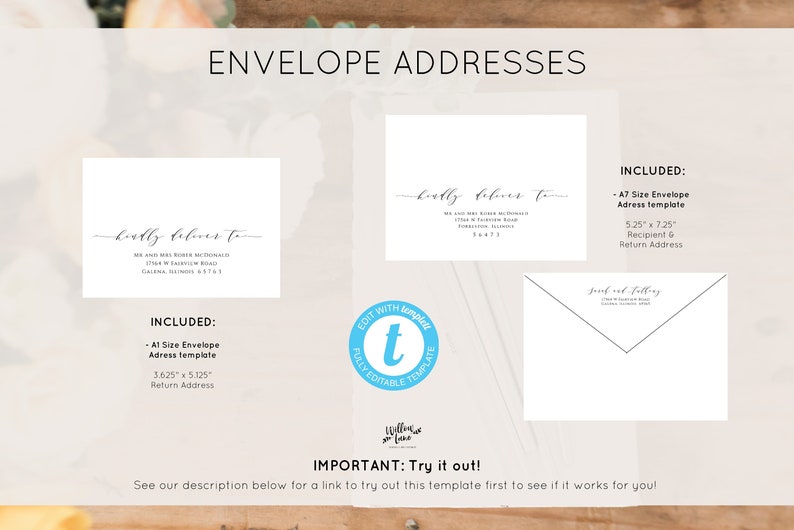 Wedding Envelope Template Address Script Printable Envelope | Etsy