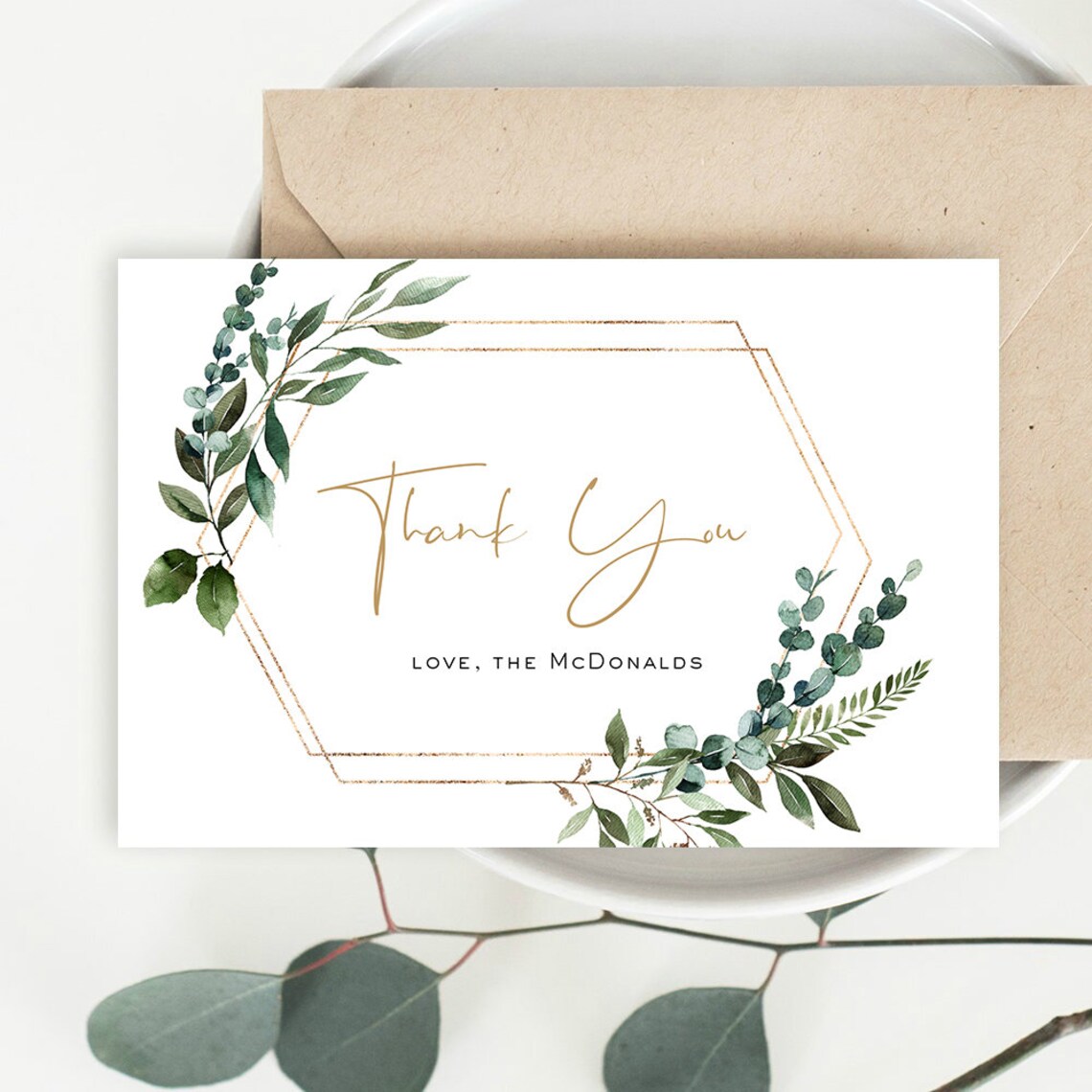 Greenery Thank You Card, Thank You Card Printable, Thank You Card ...