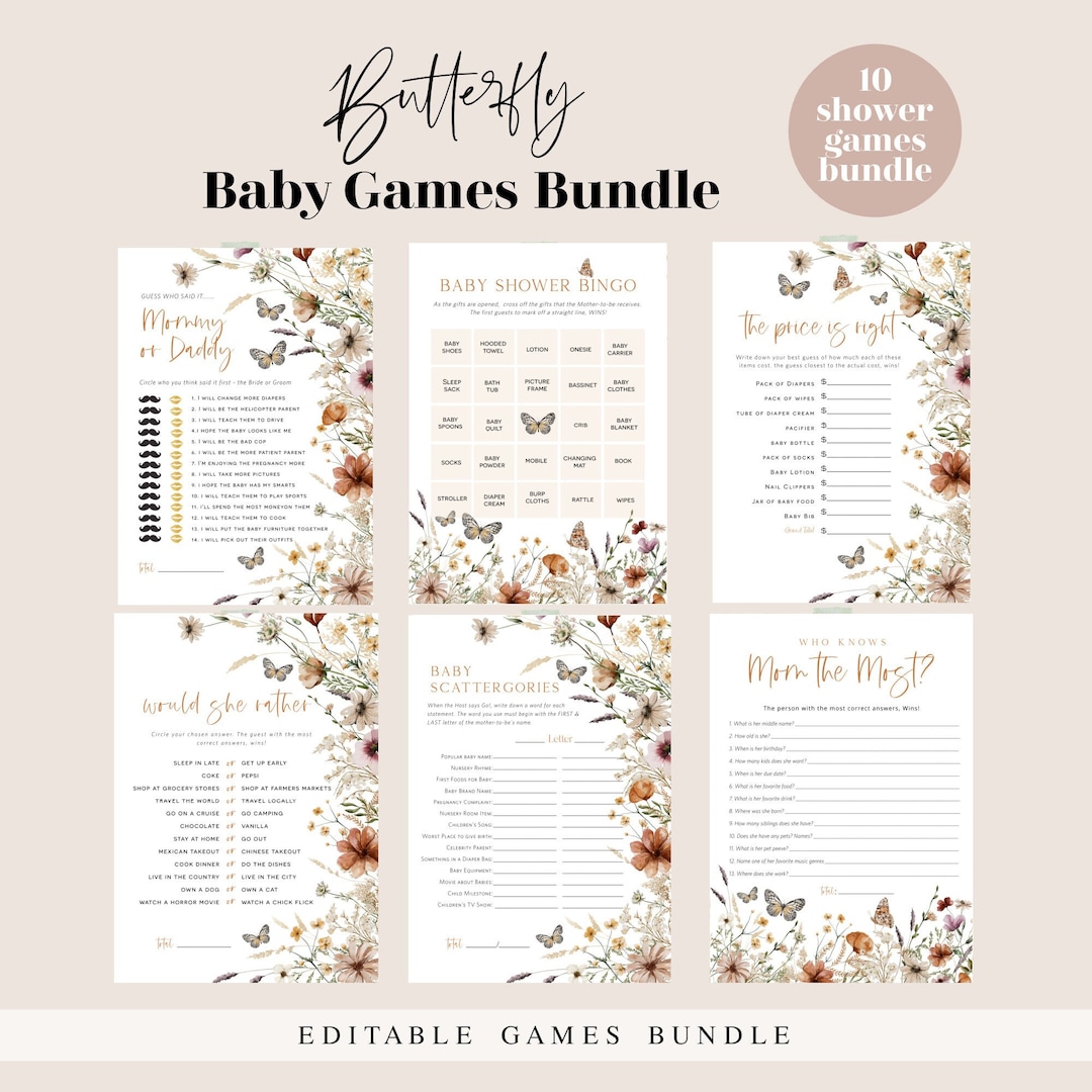Butterfly Baby Shower Game Bundle, Baby Shower Games, Butterfly Games ...