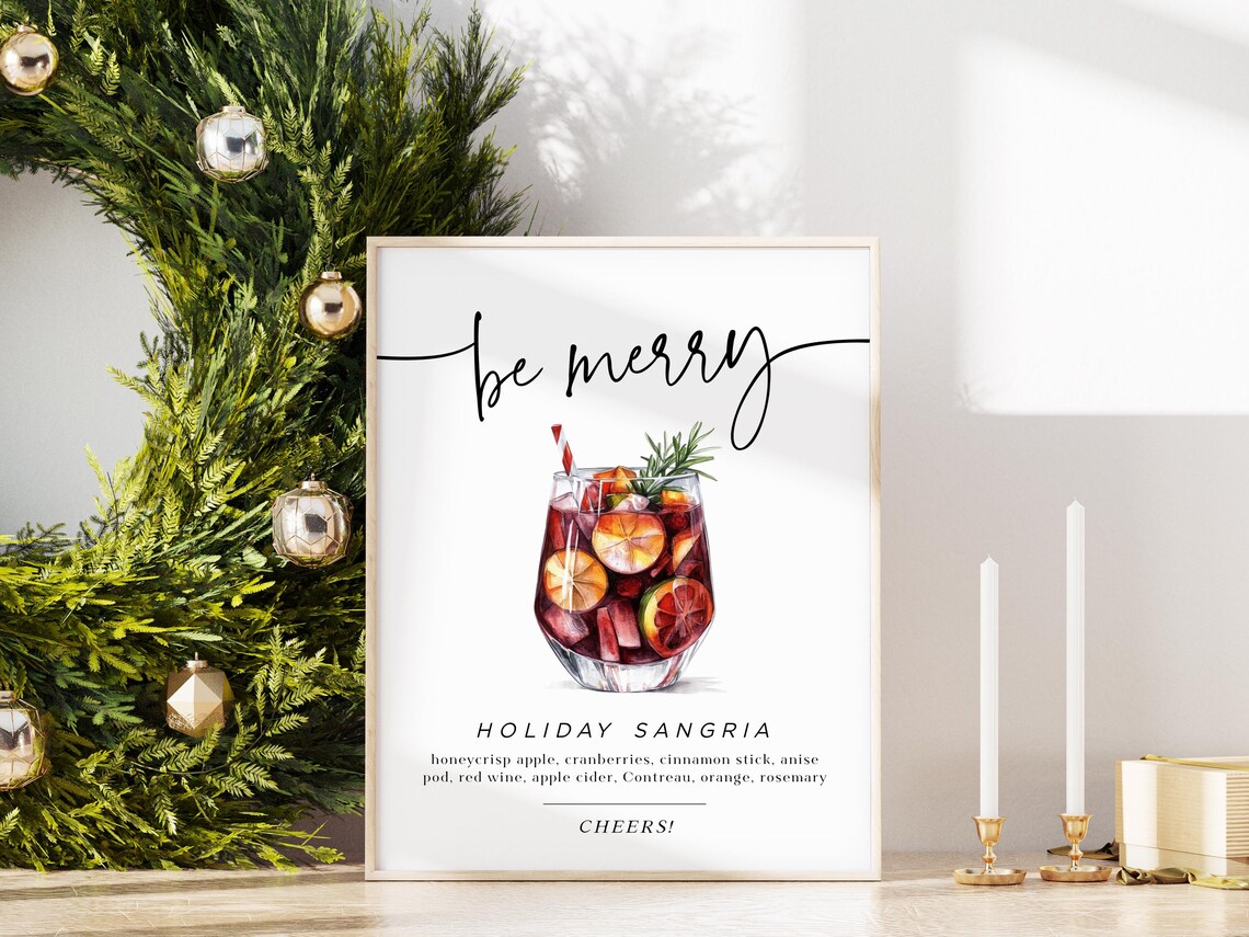 Christmas Cocktail Bar Sign, Holiday Drink Menu Template, Signature ...