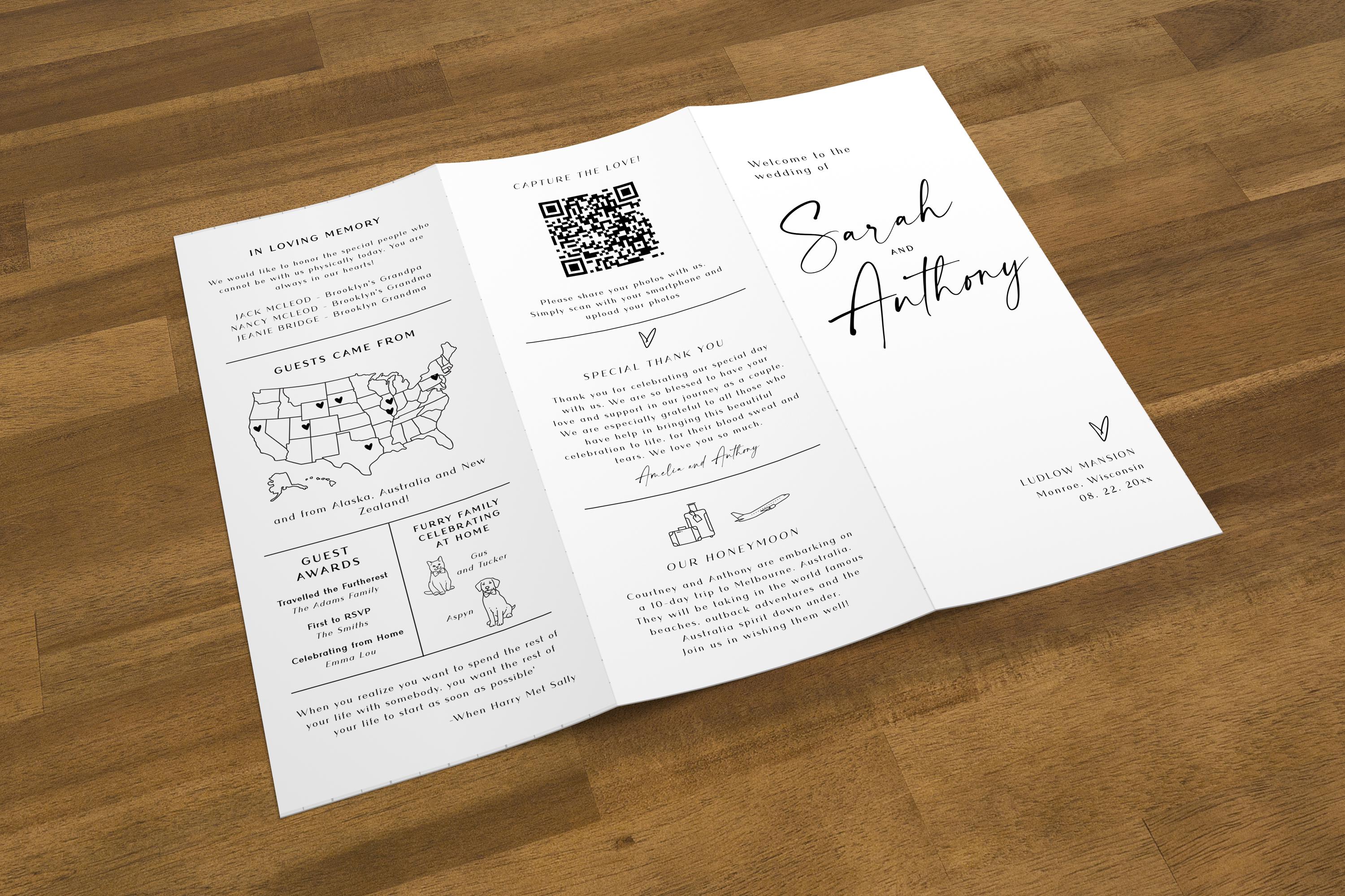 Trifold Wedding Program, Tri-fold Wedding Ceremony Program, Folded ...