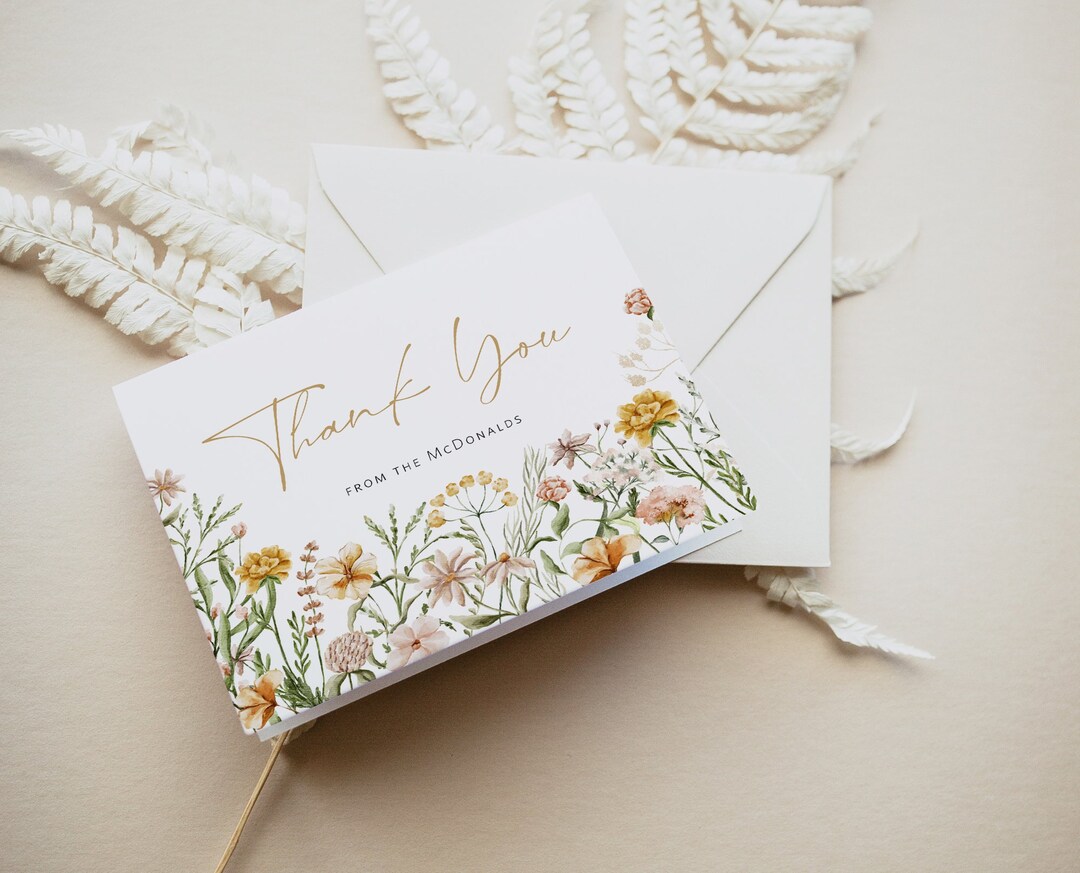 Wildflower Thank You Card Template, Thank You Card Printable, Thank You ...