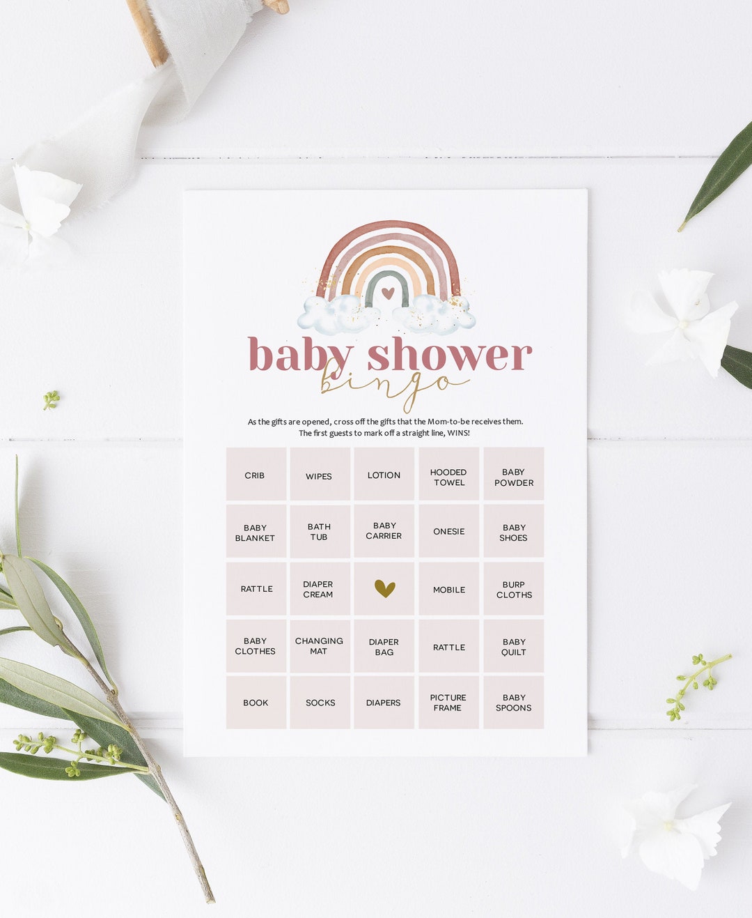Rainbow Baby Bingo, Rose Gold Baby Shower Game, Printable Bingo Cards ...