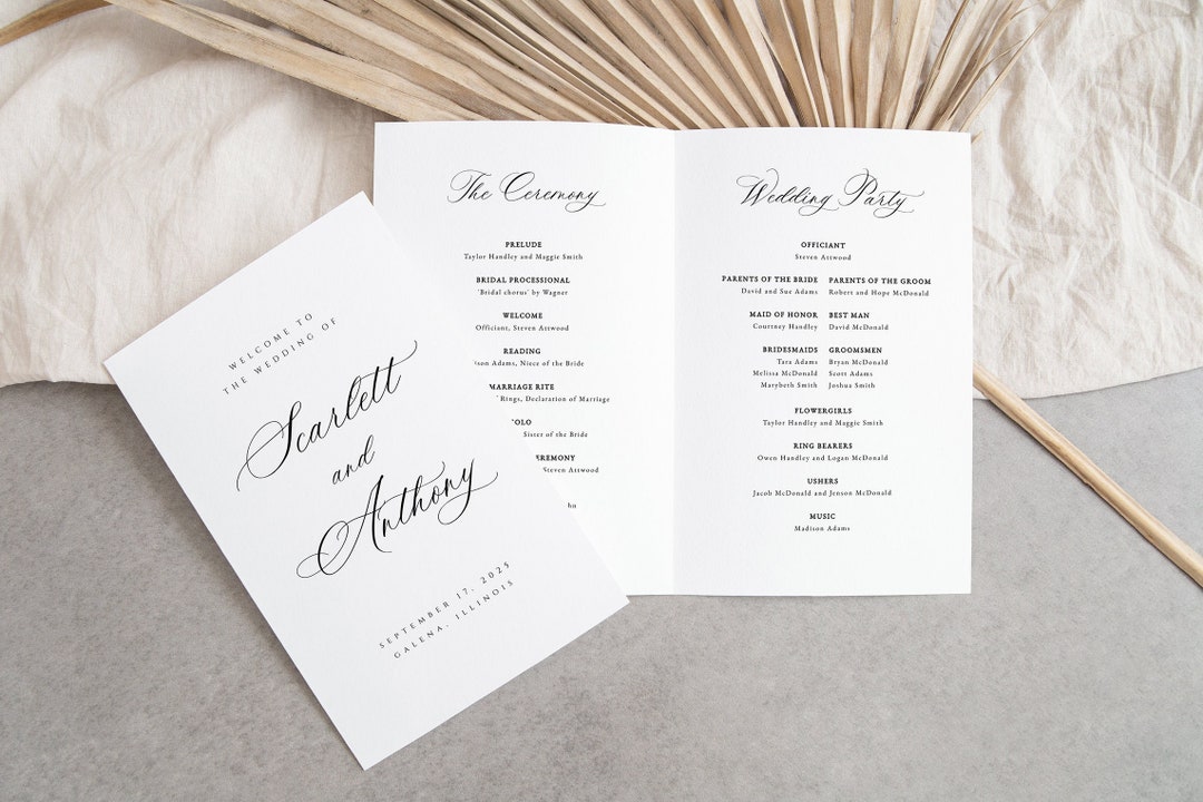 Calligraphy Wedding Program Template, Wedding Program Printable, Script ...