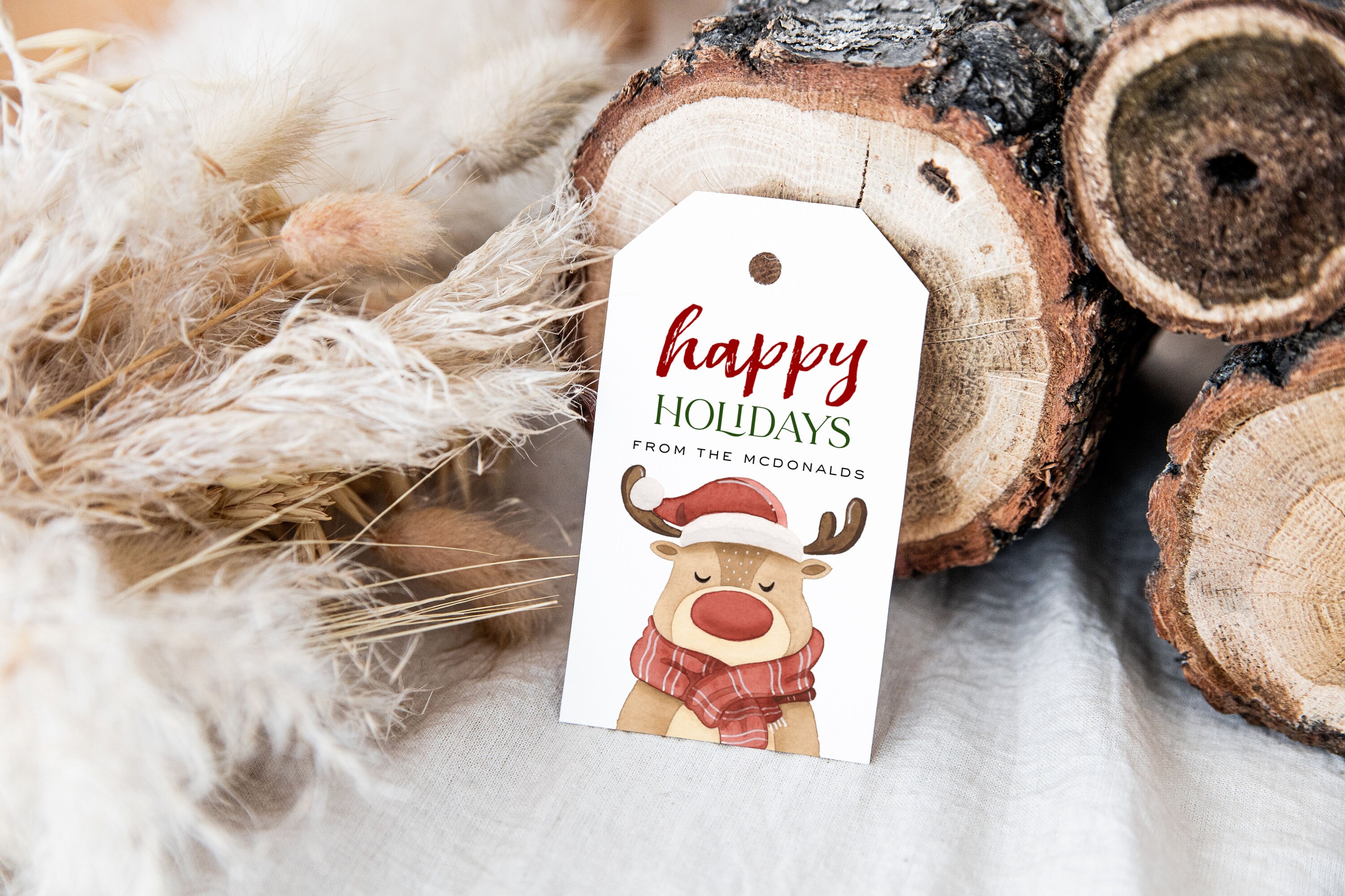 Christmas Gift Tag Reindeer Printable Tag Editable Christmas - Etsy