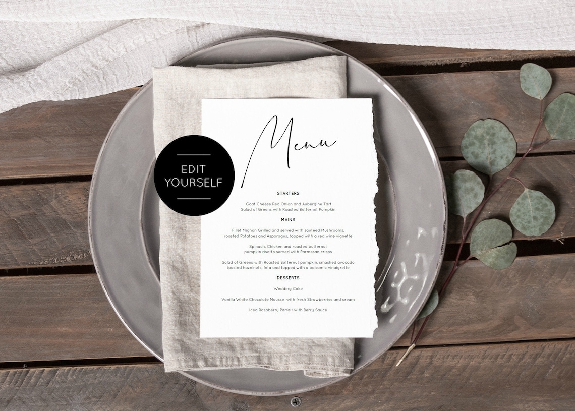 Menu Card Template Modern Menu Printable Menu Template | Etsy