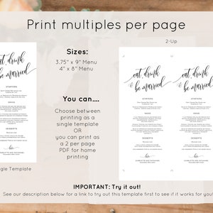 Script Menu Card, Printable Menu, Calligraphy Menu Card, Instant ...