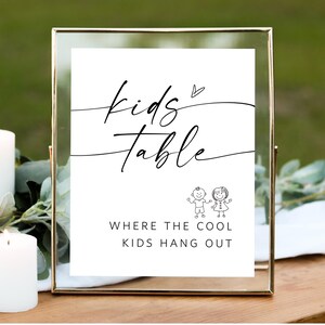Kids Table Sign, Minimalist Wedding Children's Table Sign, Printable ...