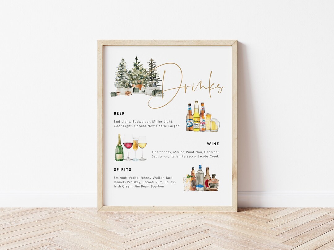 Christmas Drinks Sign, Printable Christmas Bar Menu Template, Holiday ...