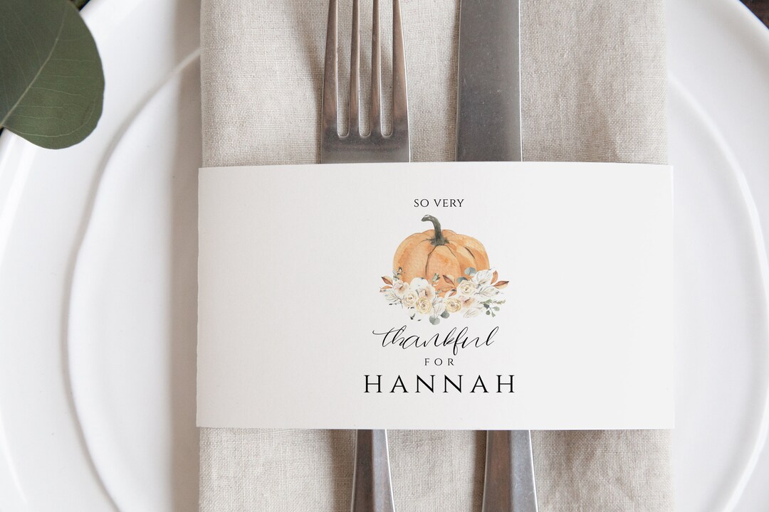 Thanksgiving Name Napkin Cards, Pumpkin Name Card, Thankful Tag ...
