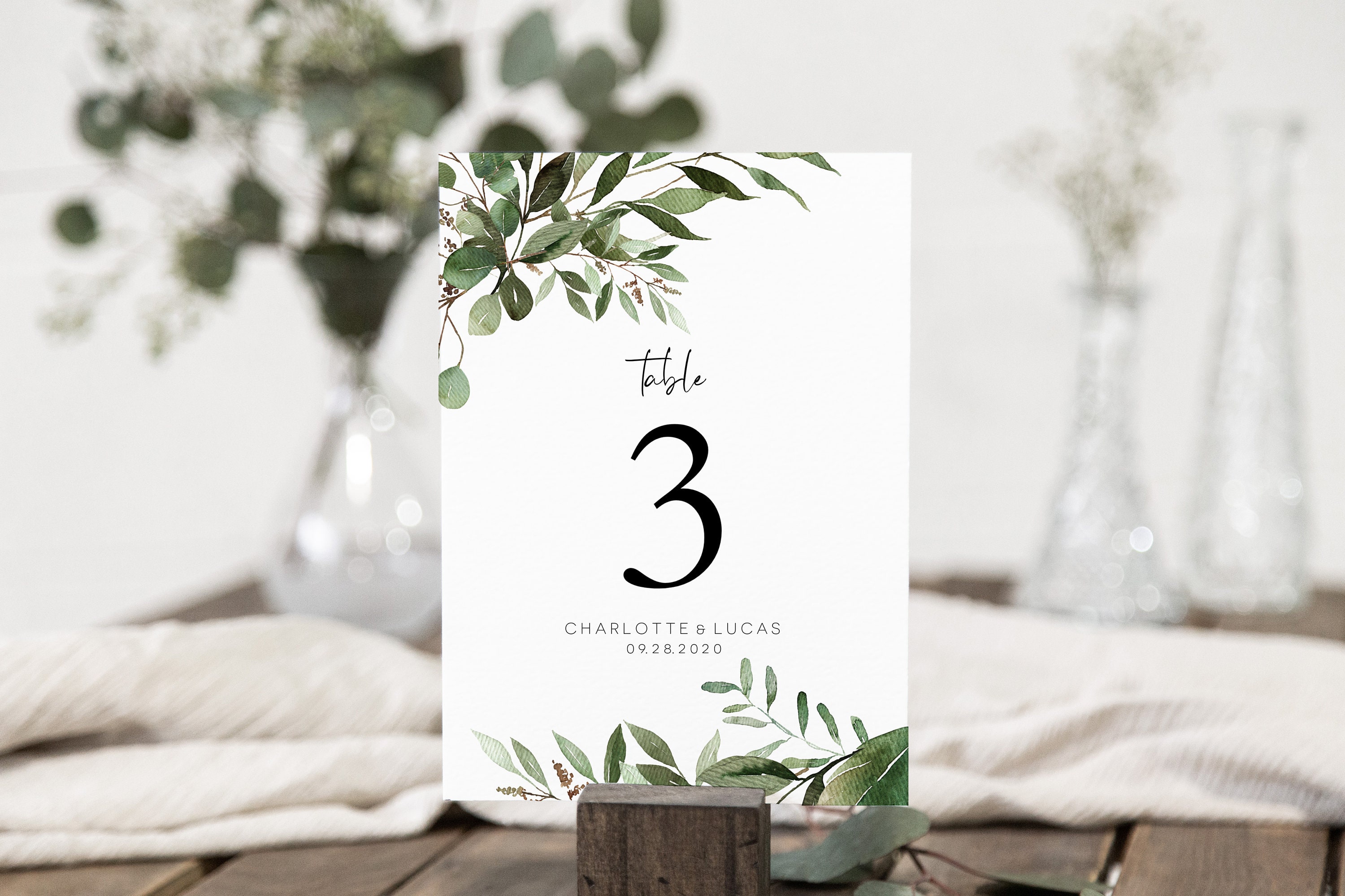 Greenery Table Numbers, Printable Table Numbers Template, Geometric ...