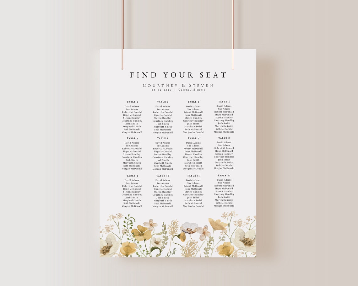 Wildflower Seating Chart Greenery Printable Seating Chart | Etsy