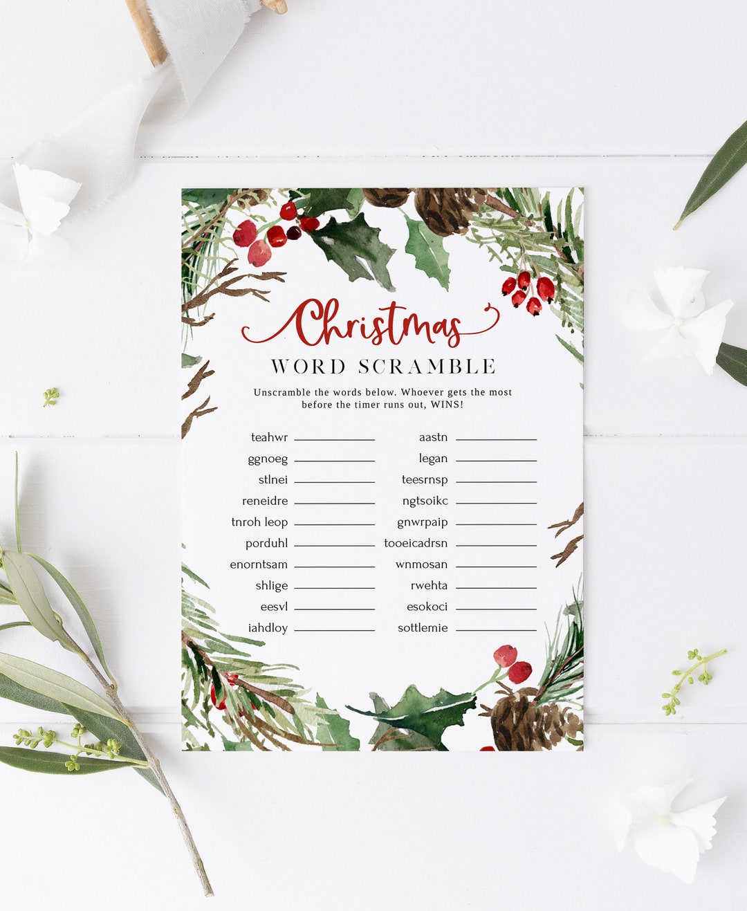 Christmas Word Unscramble Game, Holiday Party Game, Christmas Word Game ...