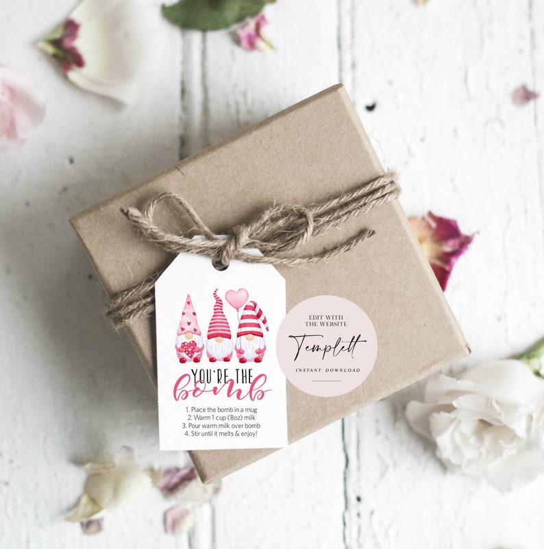 Valentines Day Chocolate Bomb Tag Gnomes Hot Cocoa Bomb Tag - Etsy