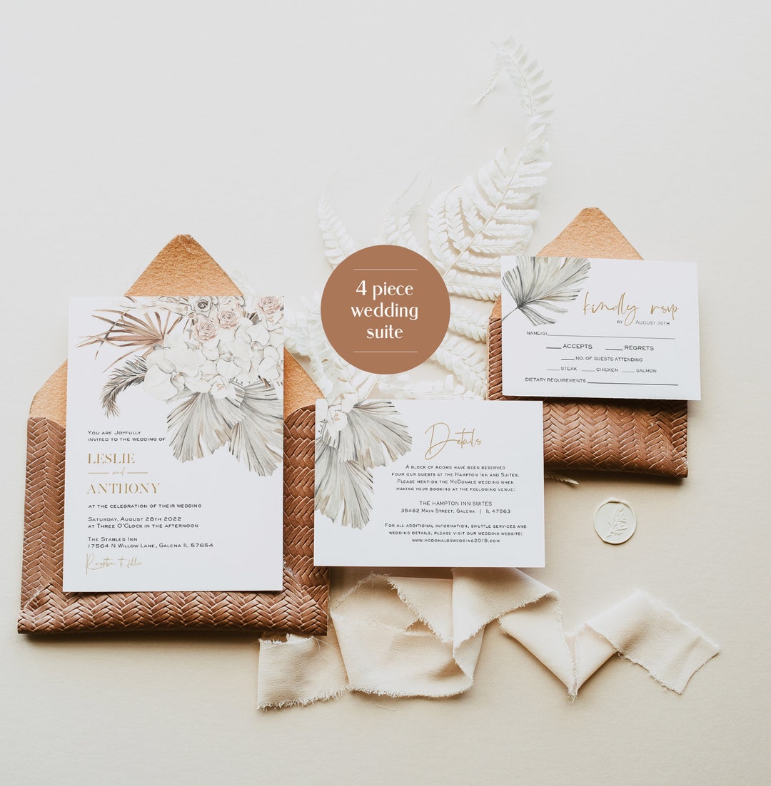 Bohemian Wedding Invitation Template, Printable Wedding Invitation ...