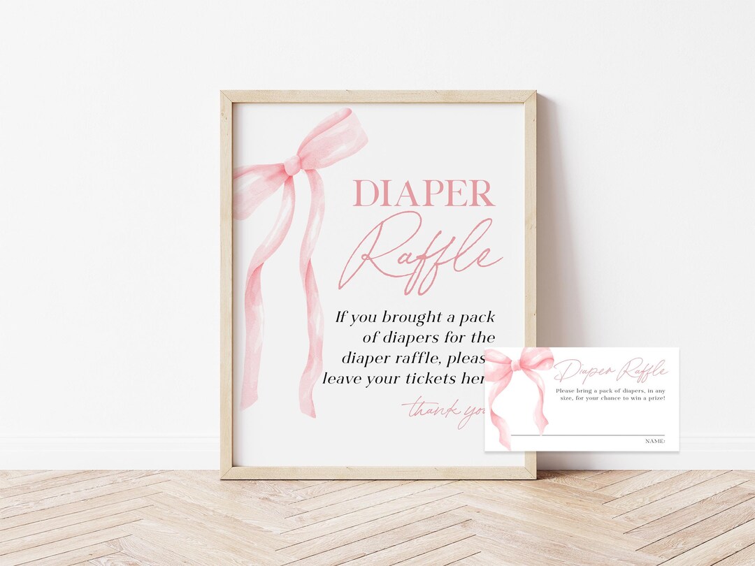 Pink Bow Diaper Raffle Sign, Bow Diaper Raffle Sign, Baby Shower Game ...