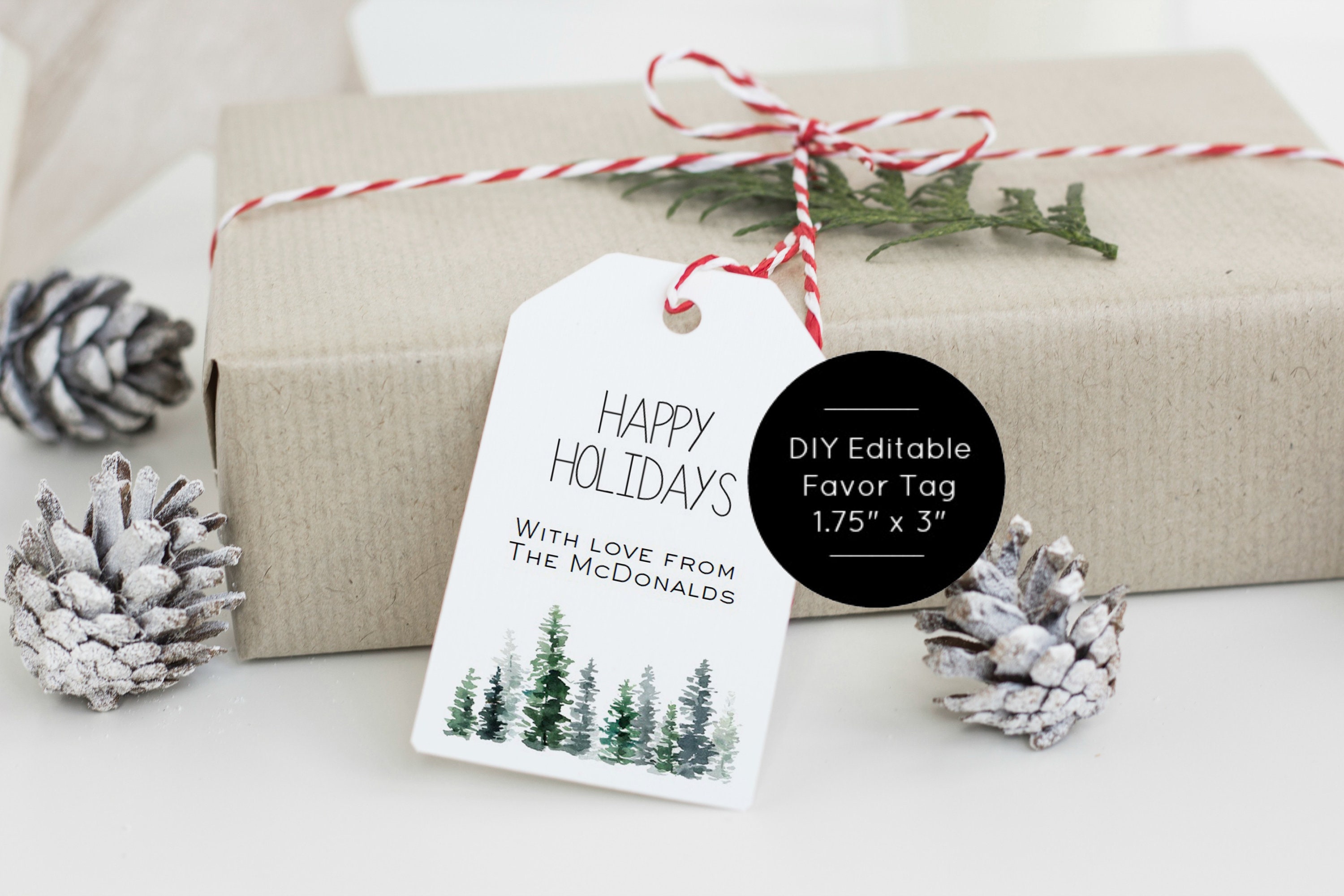 Christmas Tag Template Rustic Pine Trees Gift Tags Holiday - Etsy