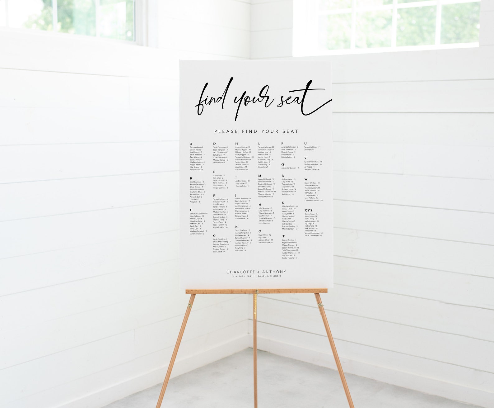 Modern Seating Chart Alphabet Wedding Seating Chart | Etsy