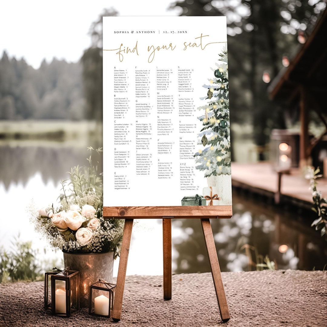 Christmas Seating Chart Poster, Holiday Wedding Seating Chart ...