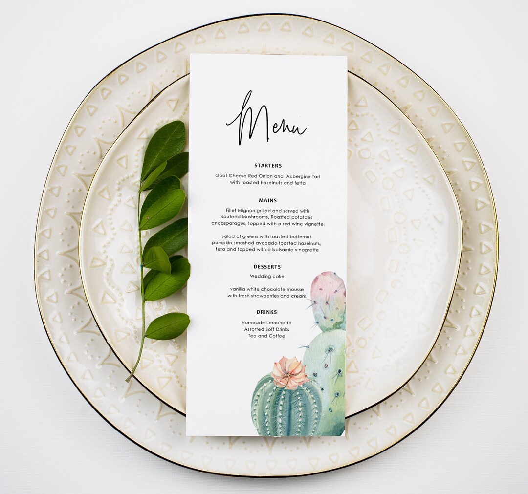 Cactus Menu Card, Printable Menu Sign, Summer Menu Card, Instant ...
