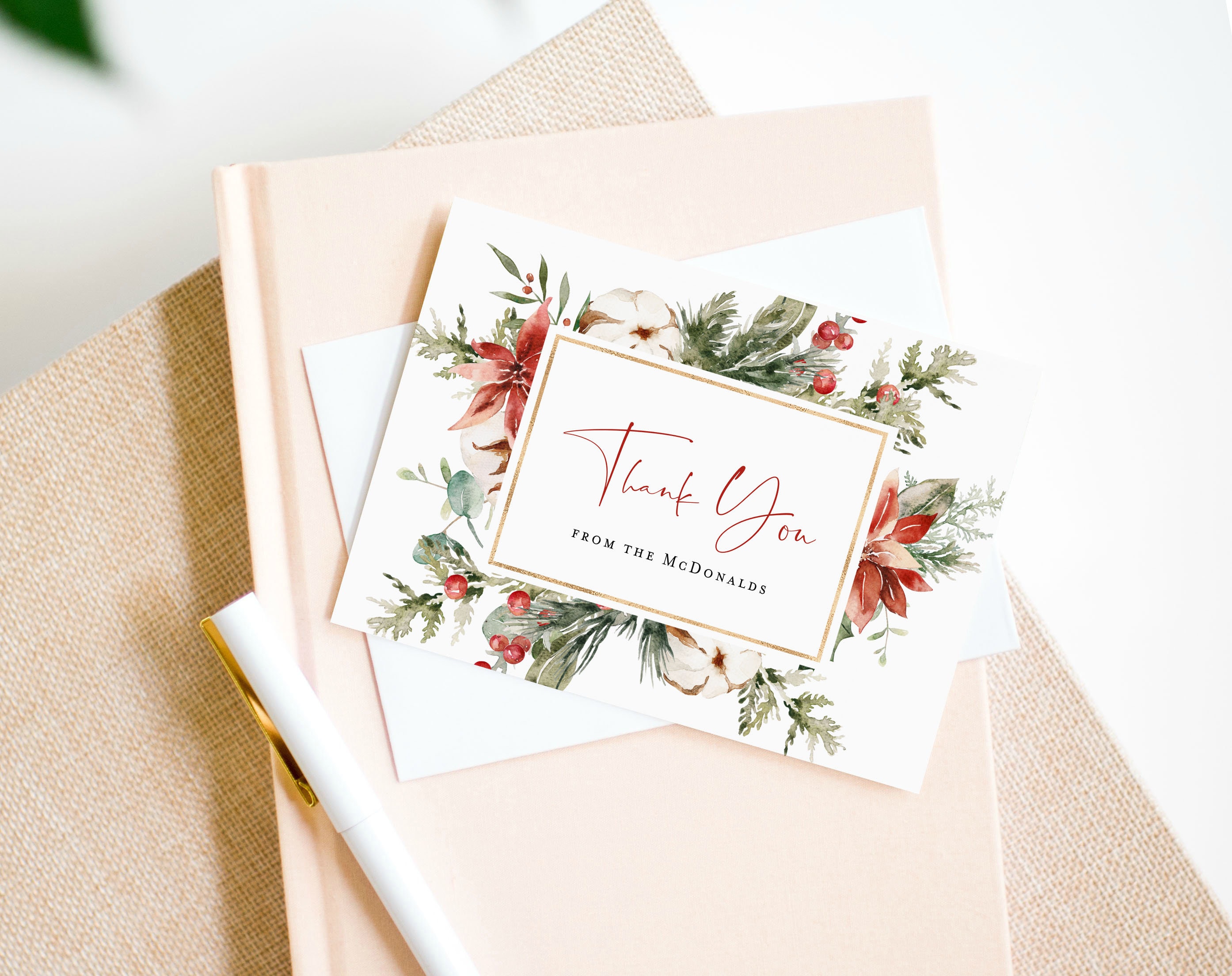 Christmas Thank You Card Template, Thank You Card Printable, Thank You ...