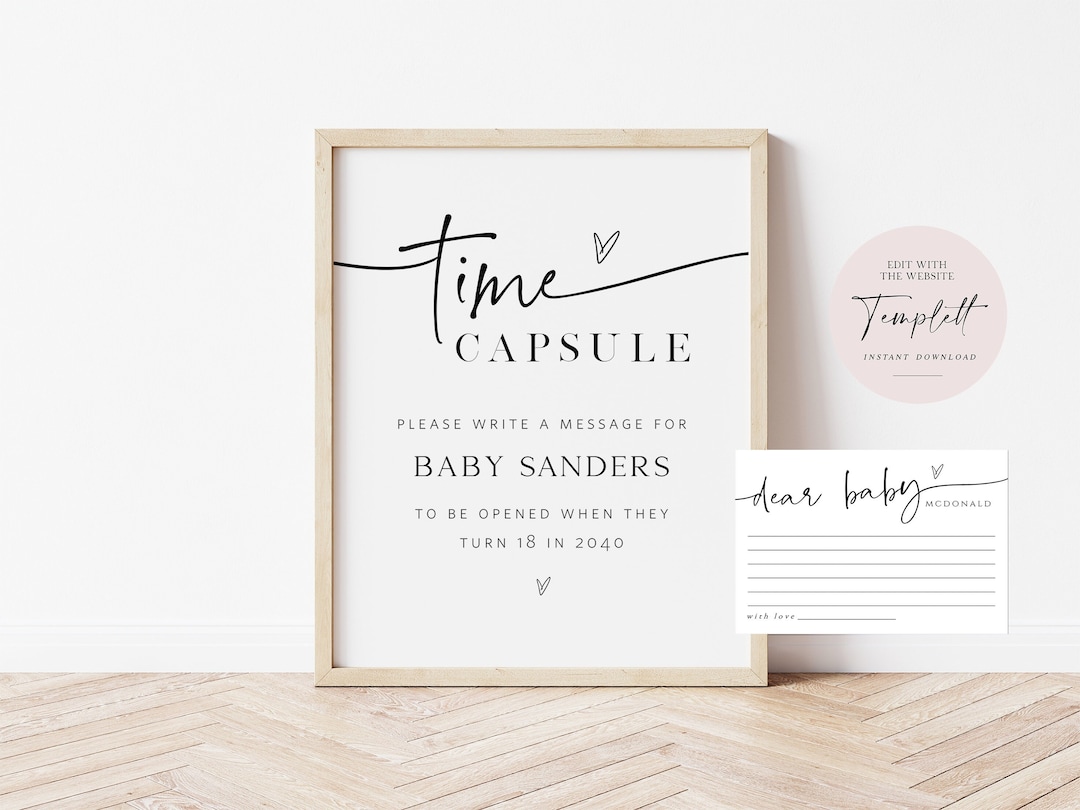 Baby Time Capsule Sign and Note Cards, Printable Time Capsule Writing ...