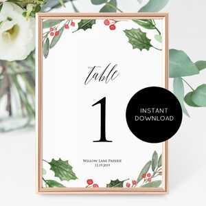 Christmas Table Numbers, Printable Table Numbers, Christmas Party Table ...