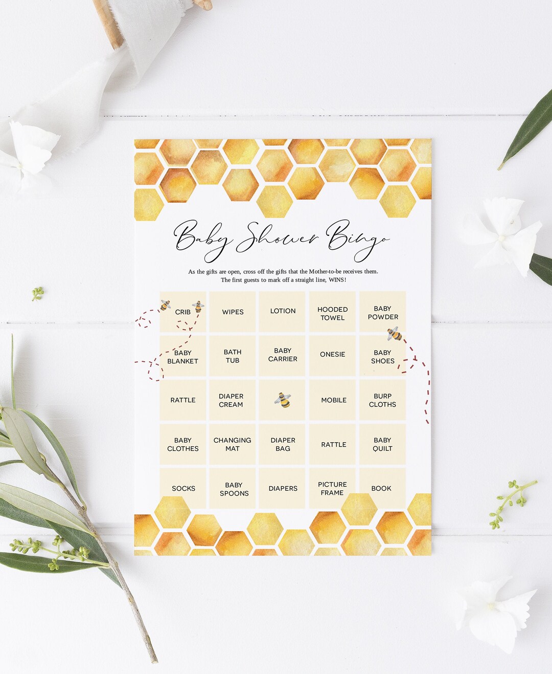 Bee Baby Bingo, Baby Shower Game, Honeybee Printable Bingo Cards ...