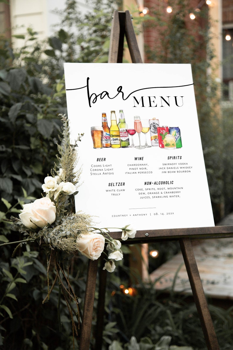 Minimalist Bar Sign, Printable Bar Menu Template, Editable Bar Sign, 4 ...