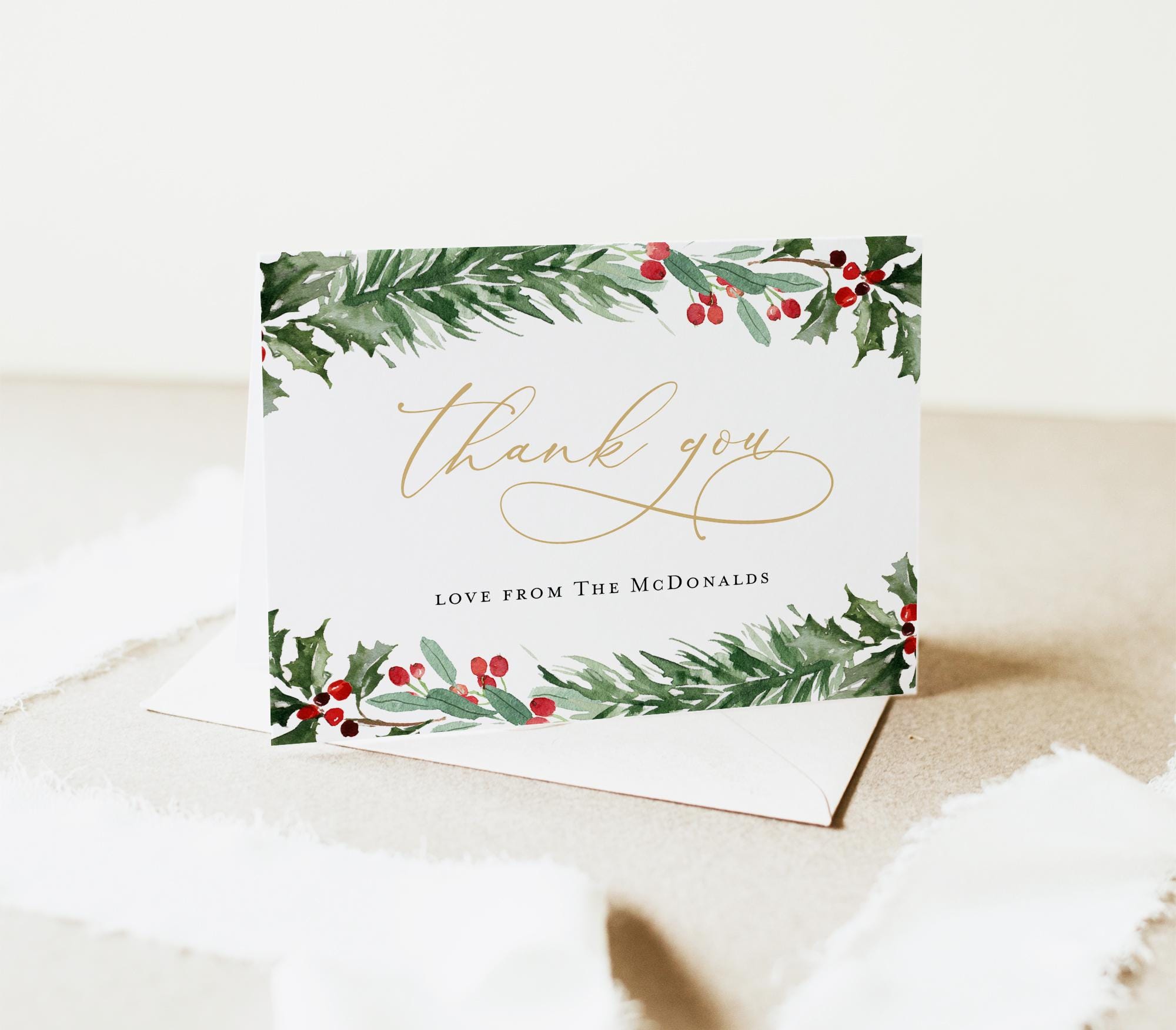 Christmas Thank You Card Template, Thank You Card Printable, Thank You ...