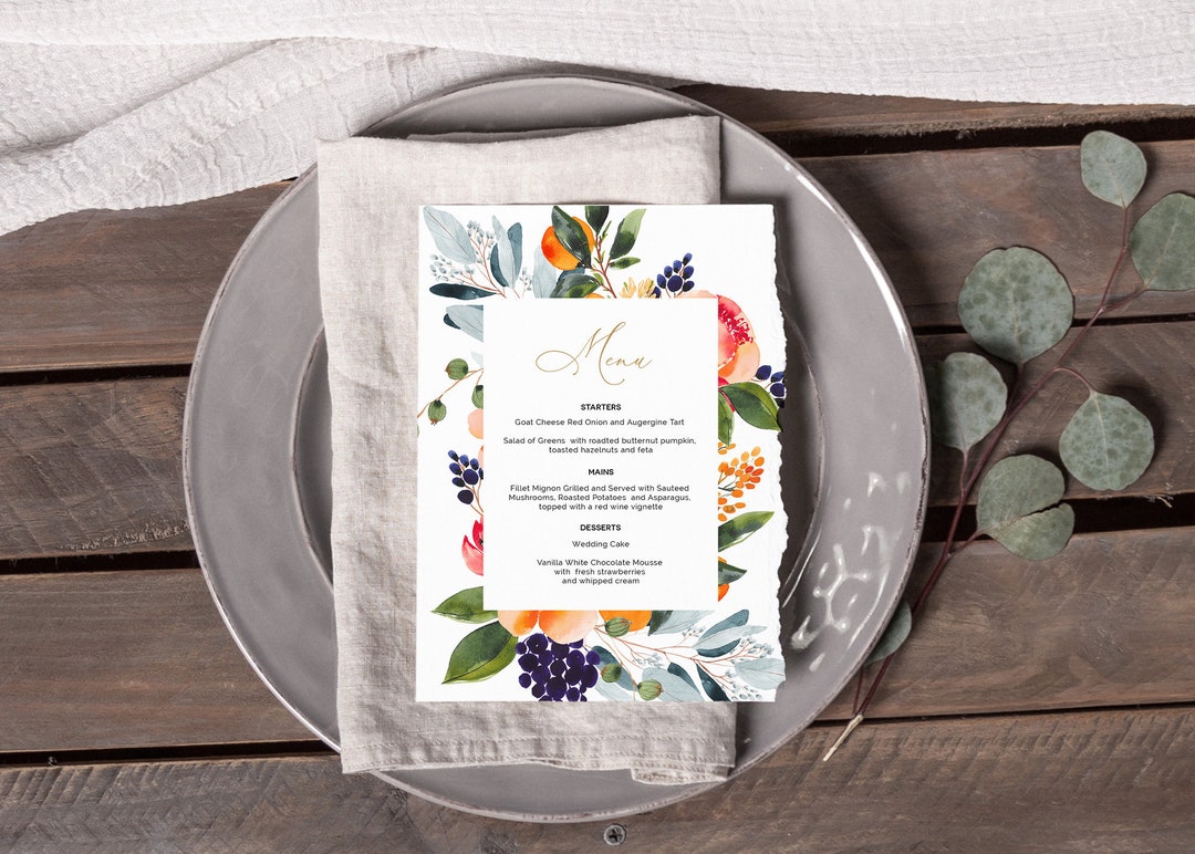 Navy Peach Menu Card Citrus Menu Printable Menu Sign - Etsy