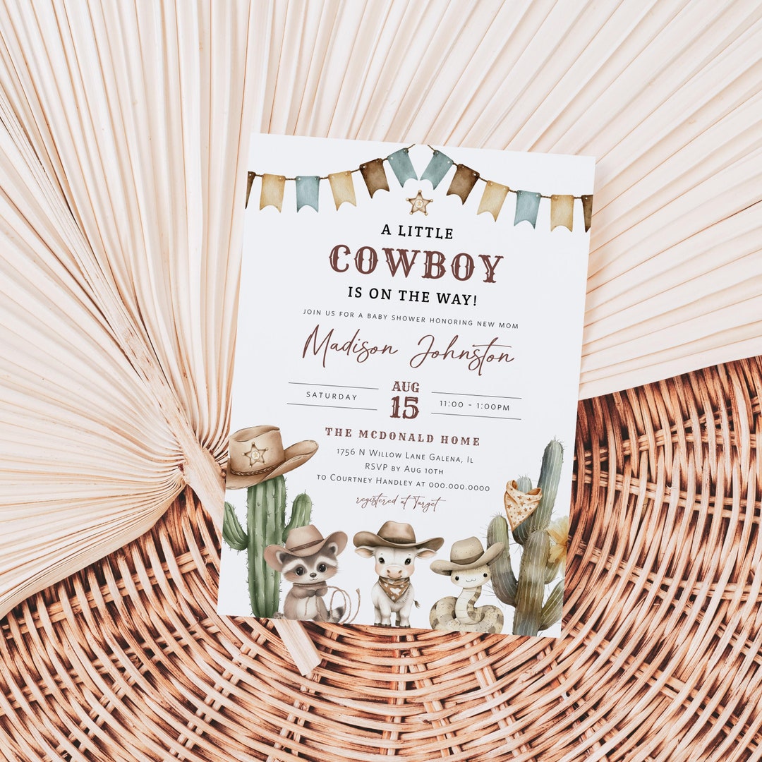 Little Cowboy Baby Shower Invitation, Wild West Baby Shower Invite ...