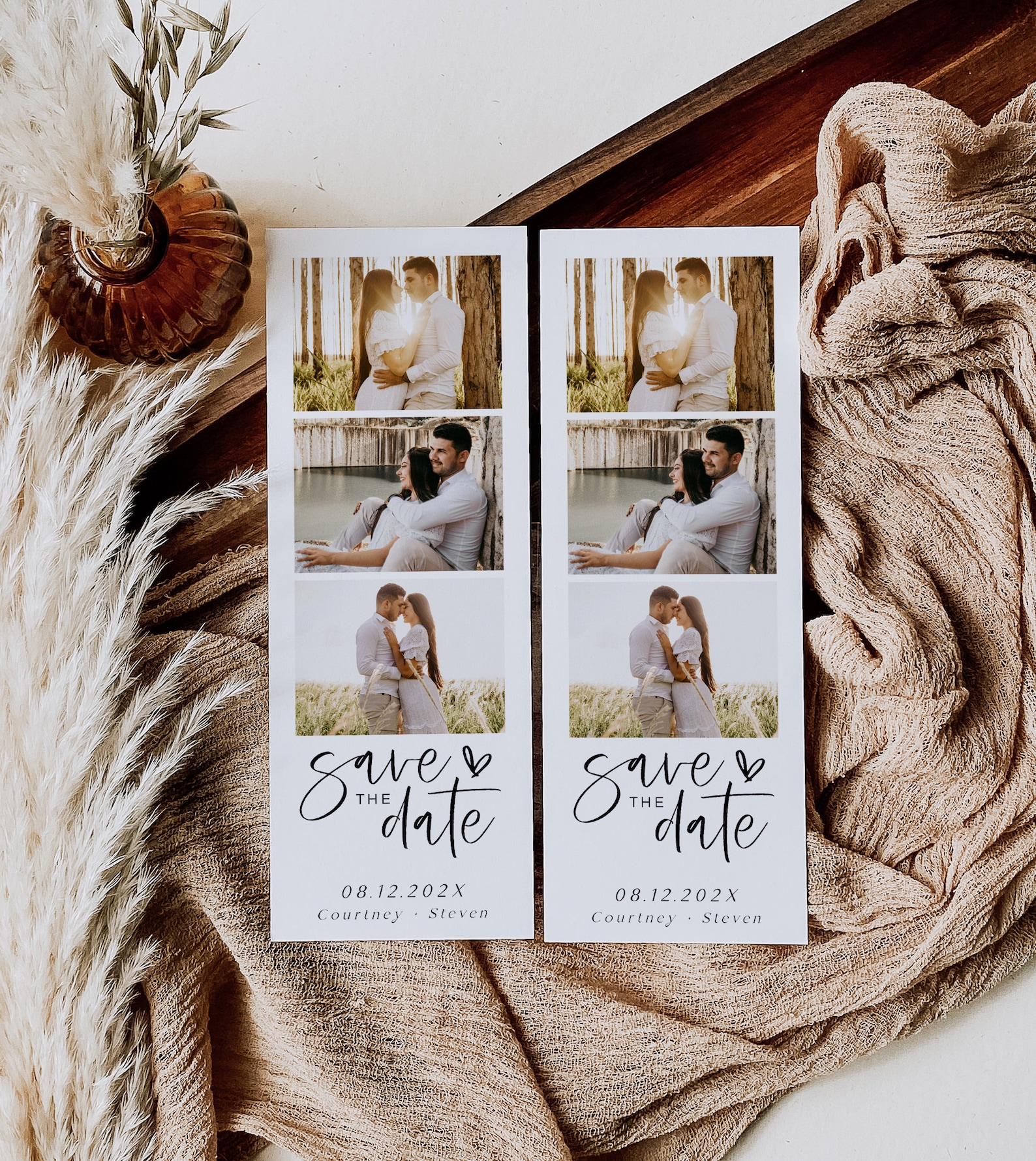 Photo Strip Save the Date, Editable Photo Booth Wedding Date Card ...