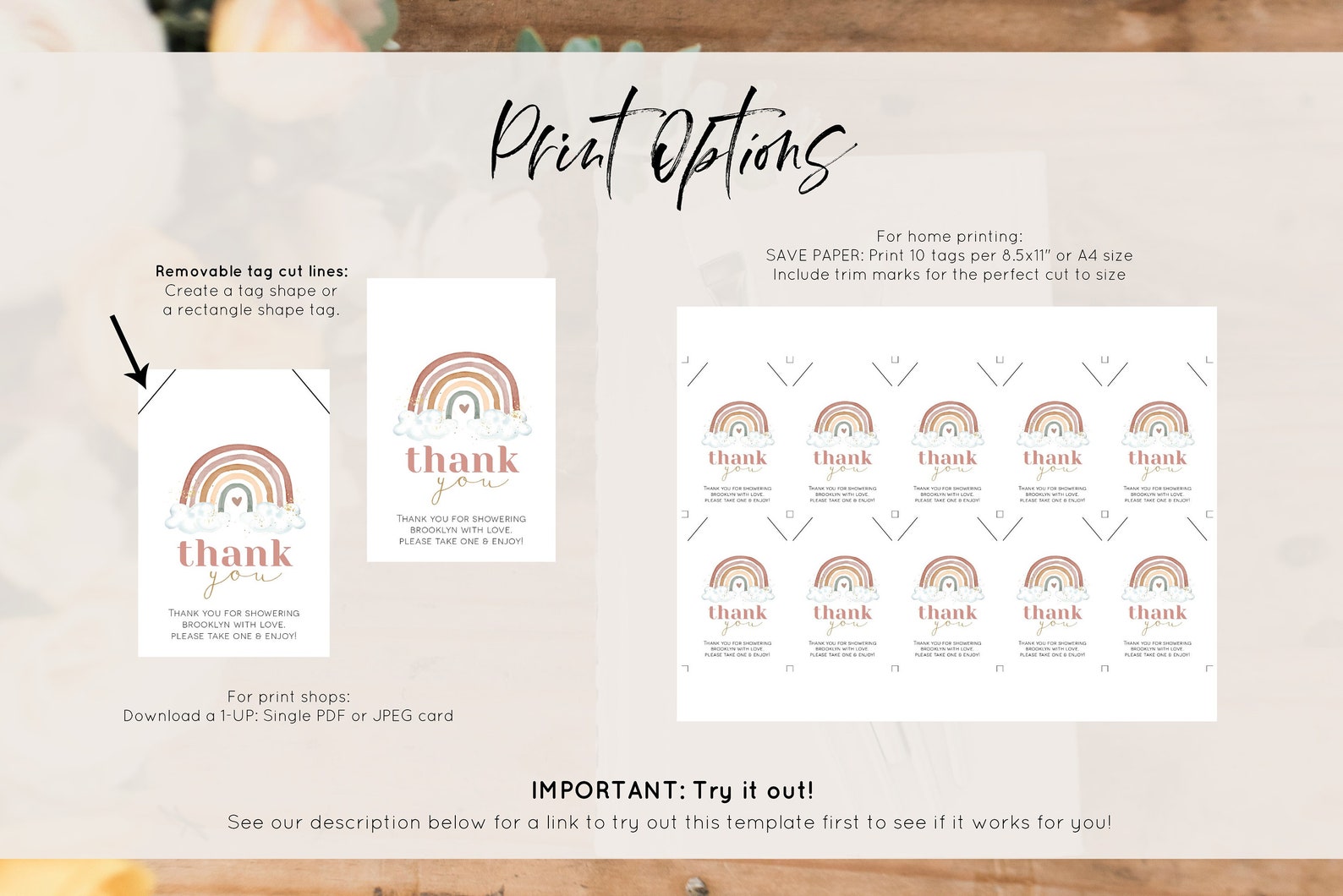 Rainbow Favor Tag Boho Thank You Tag Template Printable - Etsy