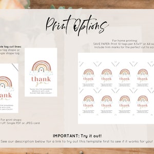 Rainbow Favor Tag, Boho Thank You Tag Template, Printable Rainbow Favor ...