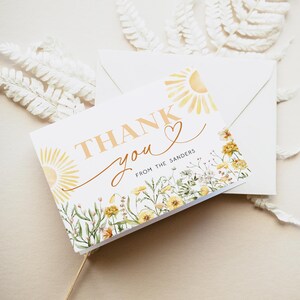 Sunshine Thank You Card, Sun Folded Thank You Card, Wildflower Card, A2 ...