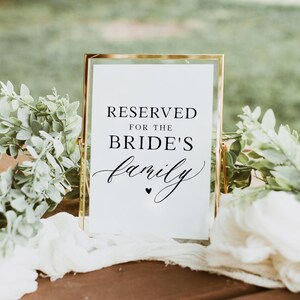 Reserved Seating Sign, Reserved for Brides Family Sign, Reserved for ...