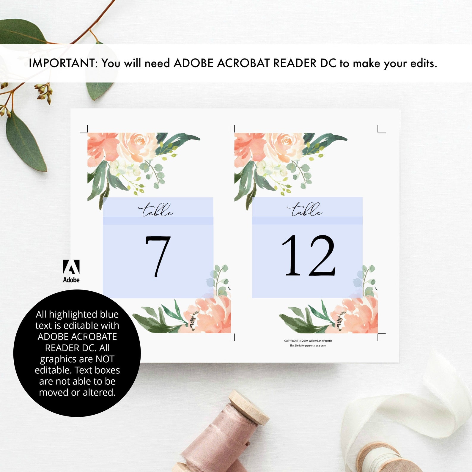 Printable Table Numbers, Peach Table Numbers, 5x7, 4x6, Table Numbers ...