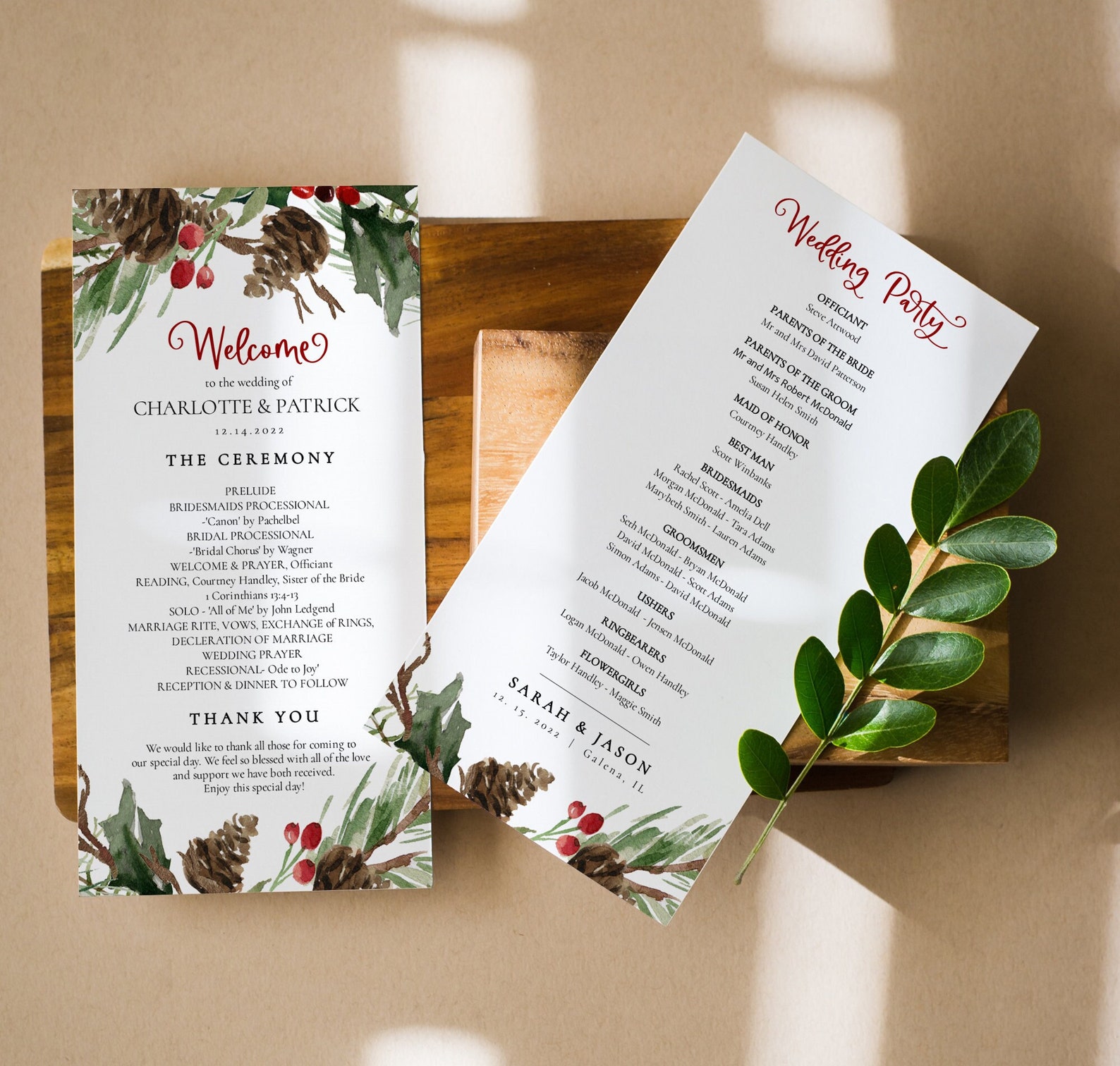 Christmas Wedding Program Printable Wedding Ceremony Program - Etsy