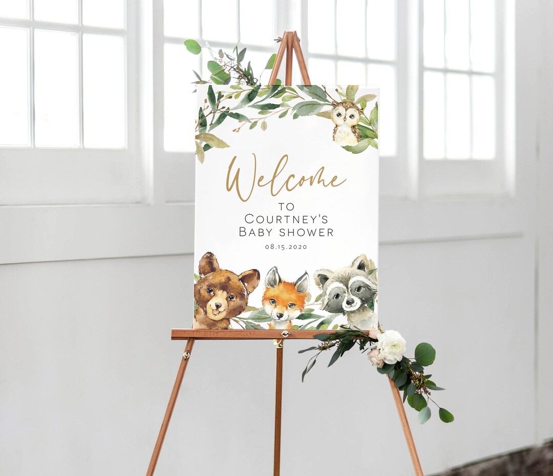 Woodland Welcome Sign Poster, Shower Welcome Sign, Woodland Welcome ...