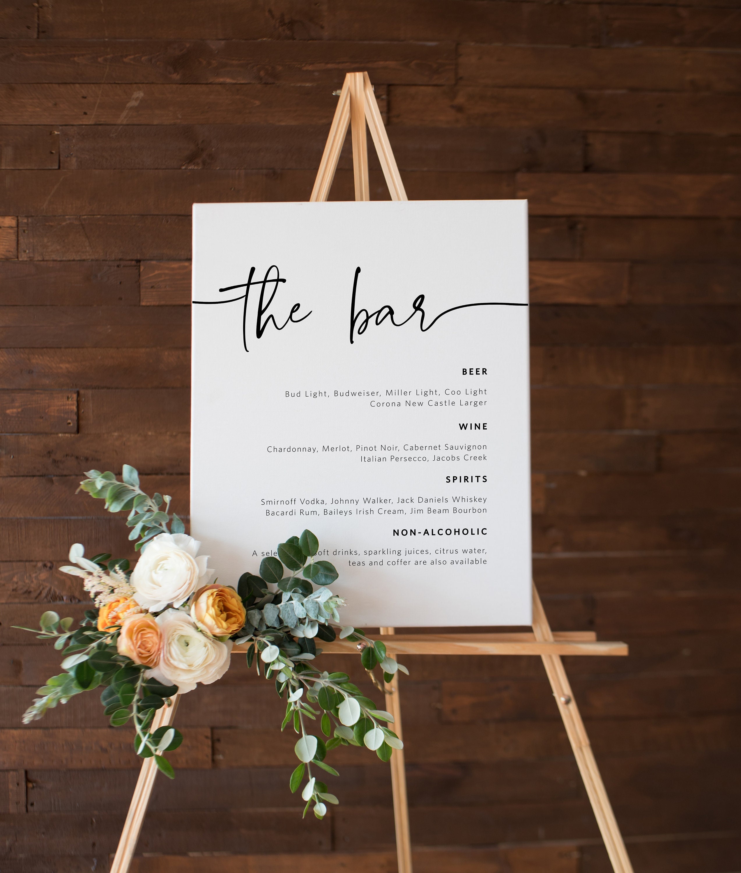 Wedding Bar Menu Sign, Printable Calligraphy Bar Menu Template, Modern ...
