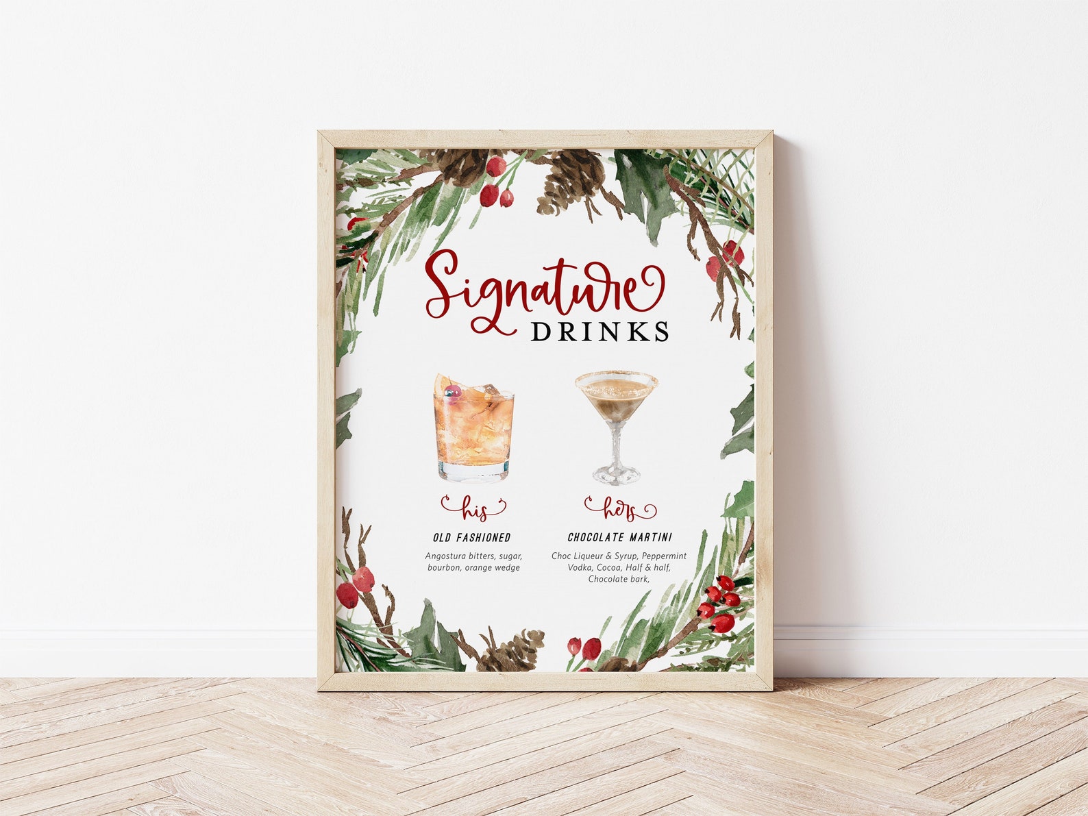 Christmas Signature Drinks Sign, Editable Signature Drinks Template ...