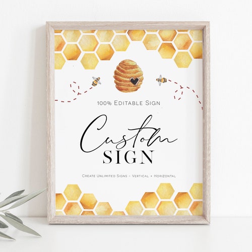 Bee Custom Sign portrait and Landscape Honeybee Editable - Etsy
