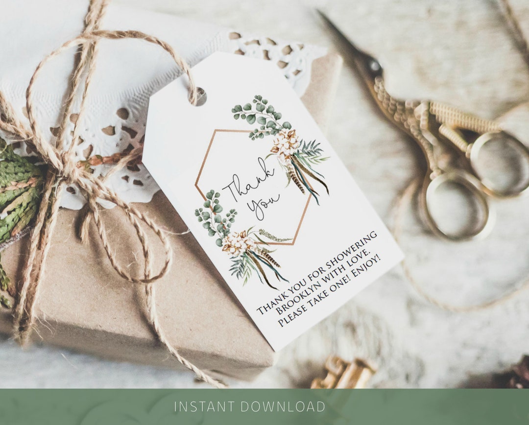 Boho Thank You Tag Template, Thank You Tag Printable, Favor Tag ...
