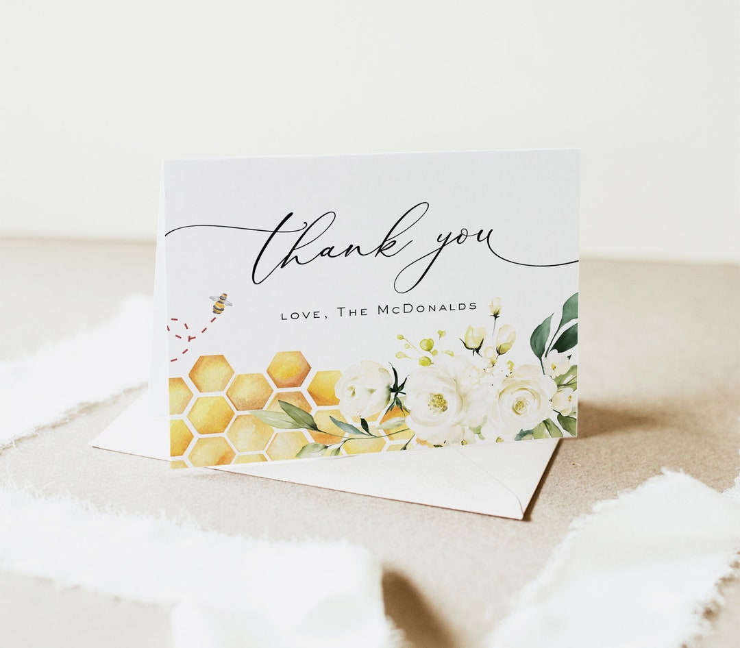 Bee Thank You Card Template, Honeybee Thank You Card Printable, Thank ...